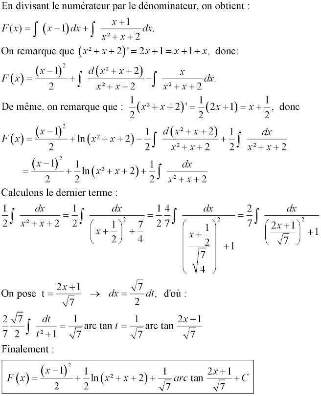 Solution d'exercices 1 d'intégrales et de primitives